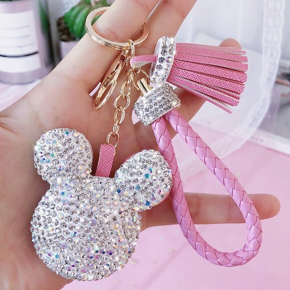 Accessories | Crystal Mickey Mouse With Pink Tassel Braided Wristlet ...